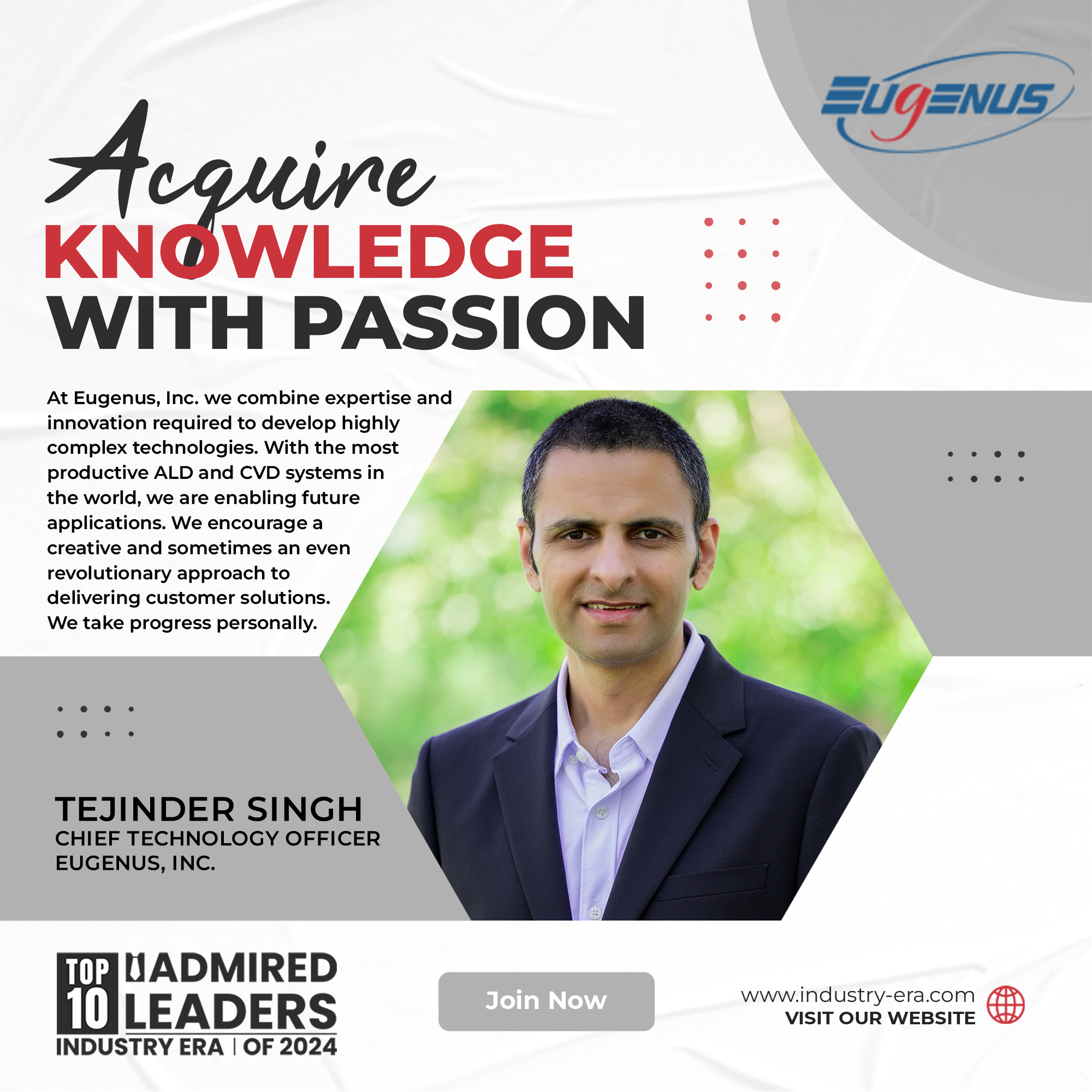 Tejinder Singh, Chief Technology Officer of Eugenus, Inc. Top 10 ...